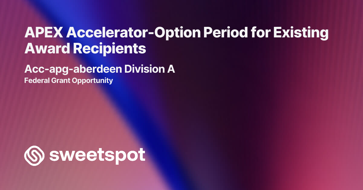 APEX Accelerator-Option Period for Existing Award Recipients